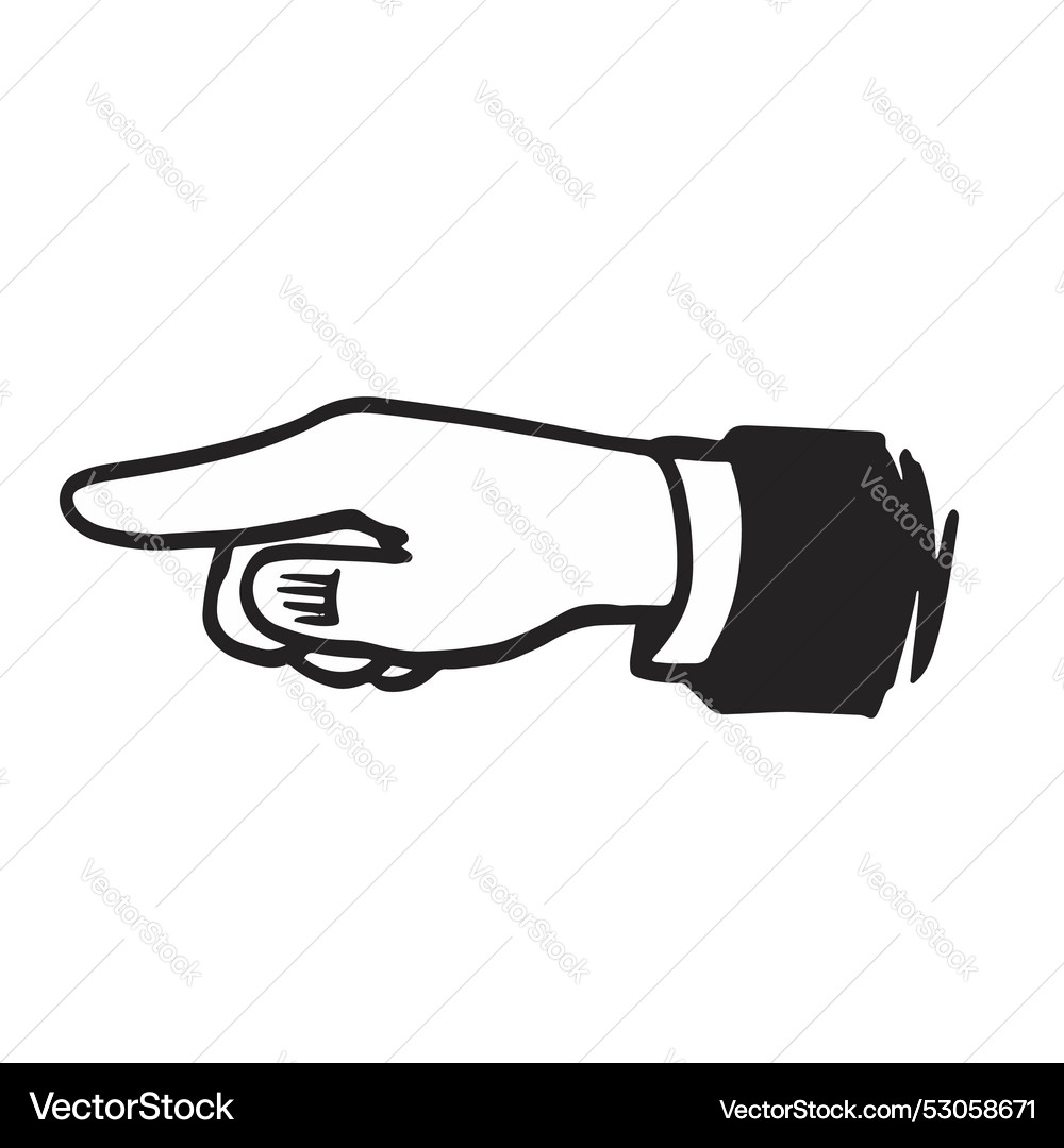Pointing hand direction sign in black and white Vector Image