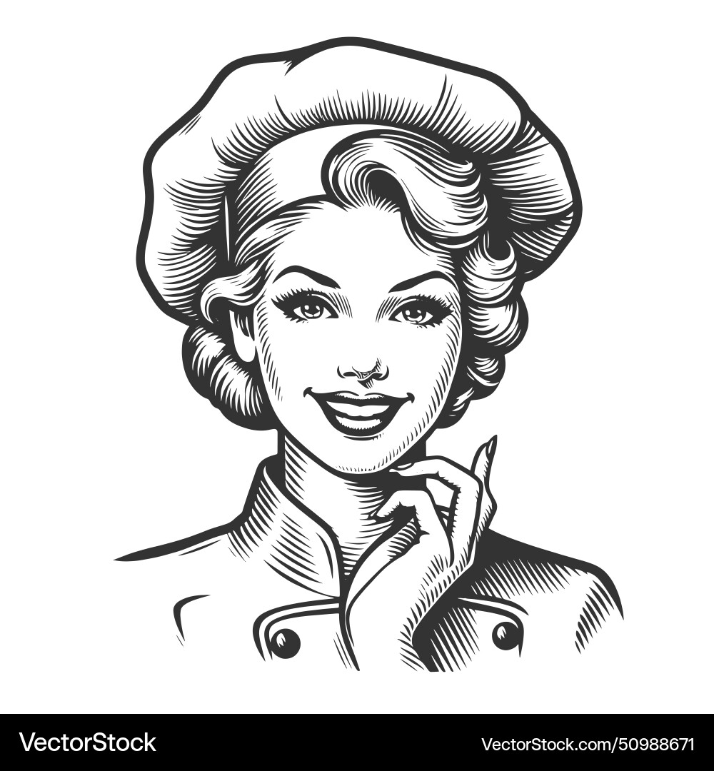 Retro chef woman smiling sketch Royalty Free Vector Image