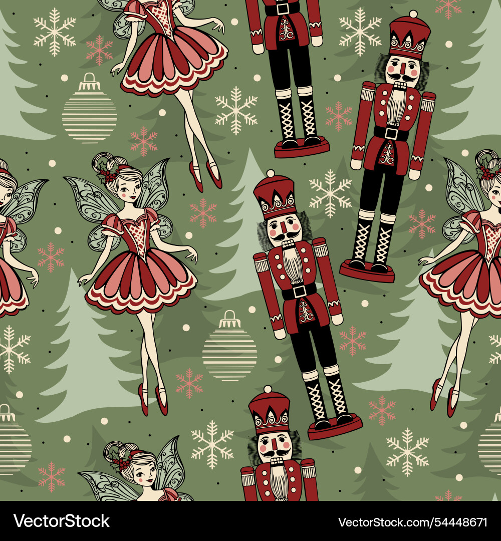 Seamless christmas pattern with nutcrackers sugar Vector Image