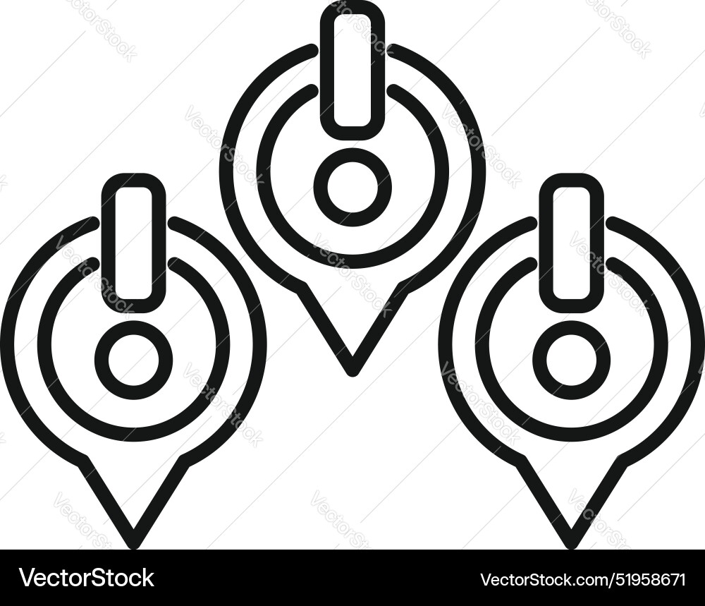 Three location pins showing important places Vector Image