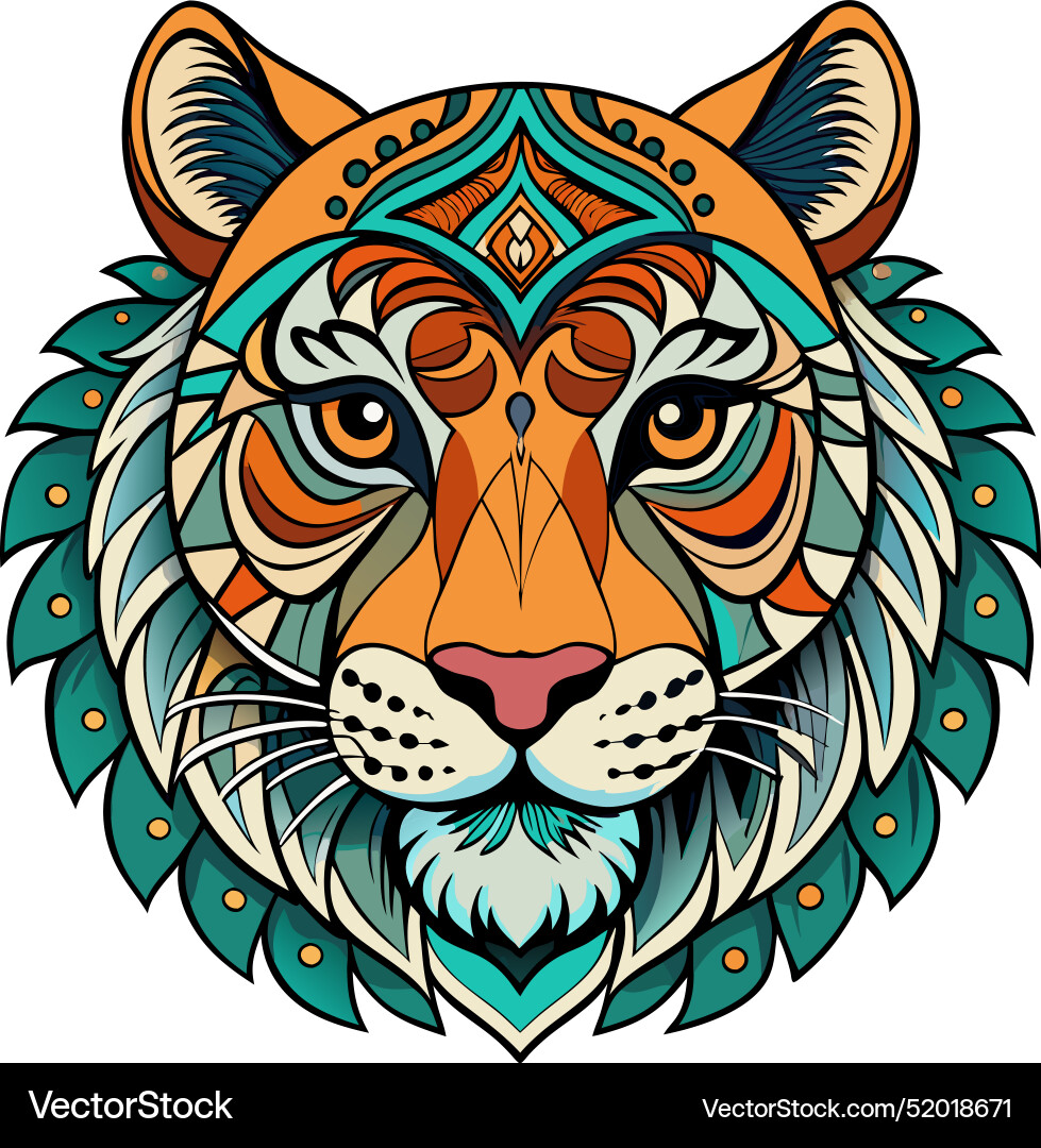 Tiger head mandala entangle coloring page Vector Image