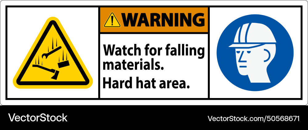 Warning sign watch for falling materials hard hat Vector Image