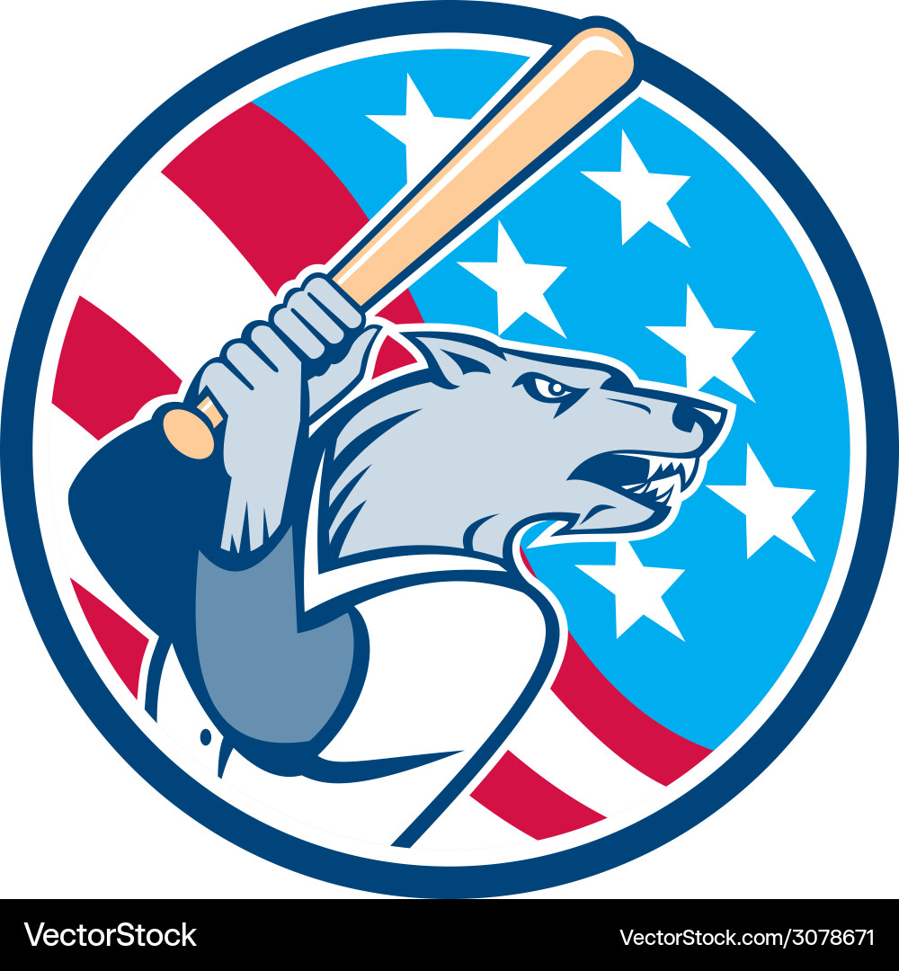 Wolf baseball with bat usa stars circle retro Vector Image
