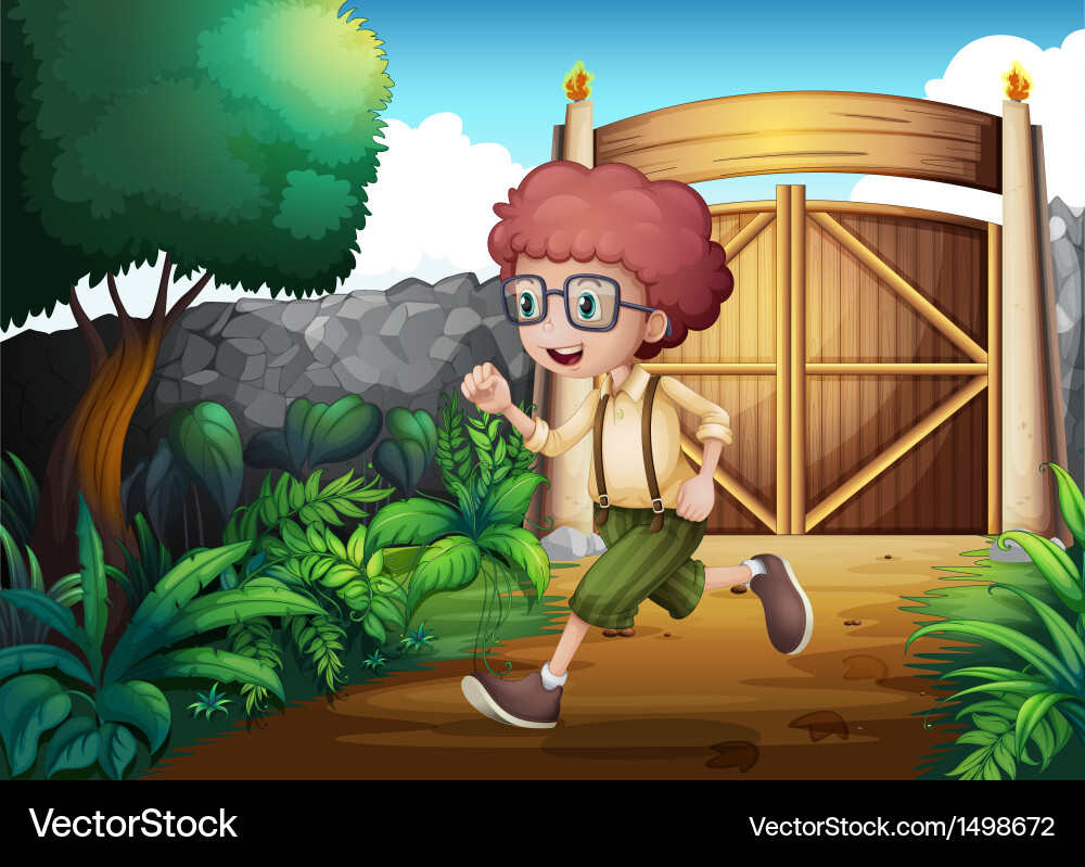 A young boy running inside the gate Royalty Free Vector