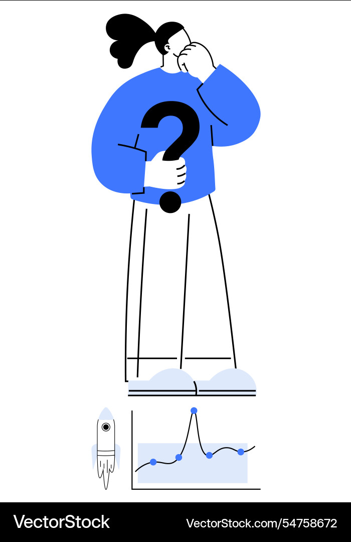 Contemplative figure holding a question mark Vector Image