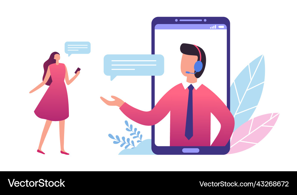 Customer support man providing help to female Vector Image