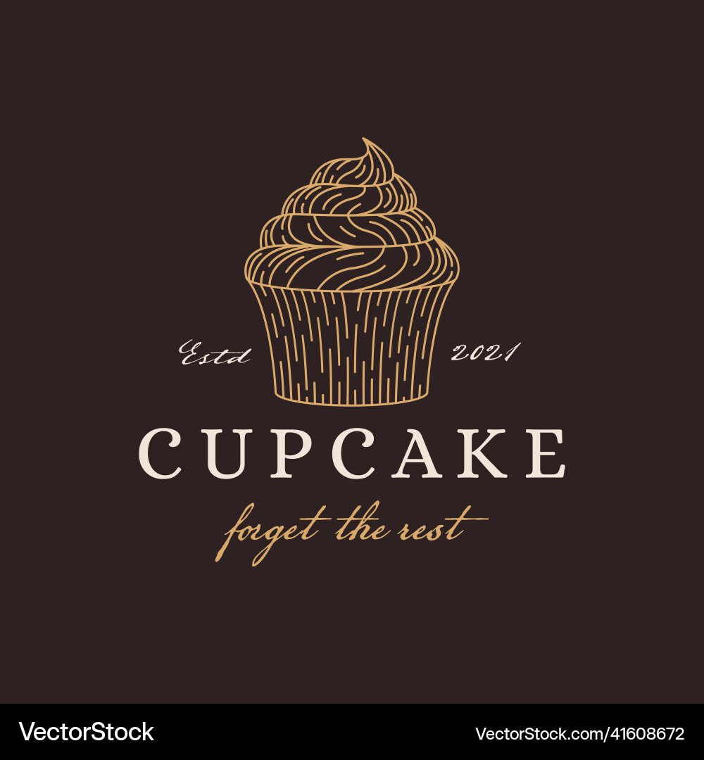 Vintage lineart cupcake logo icon Royalty Free Vector Image
