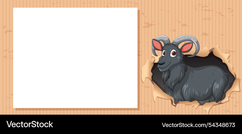 A goat peeks through torn paper hole Royalty Free Vector