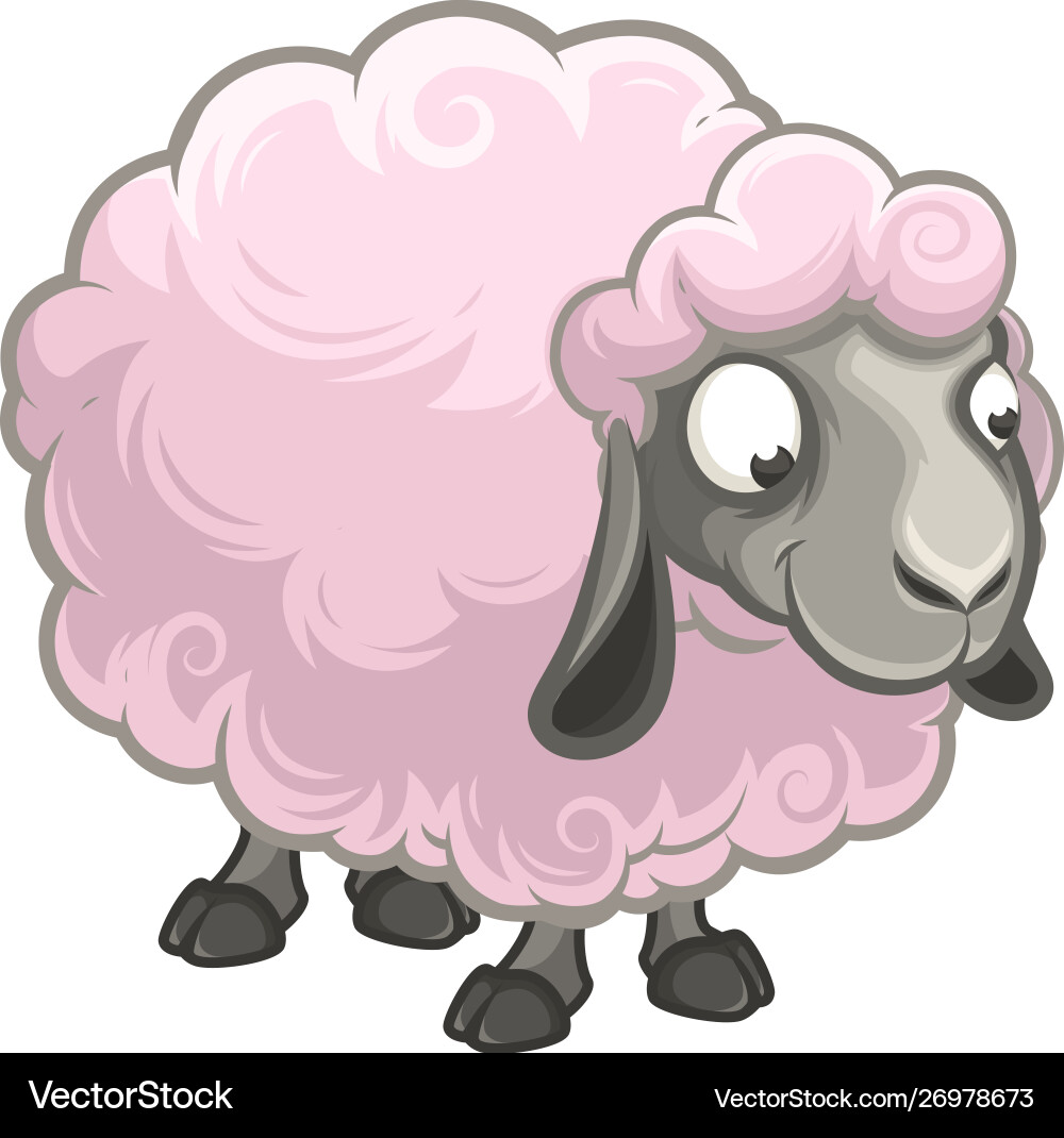 Cartoon fluffy funny sheep stands alone isolated Vector Image
