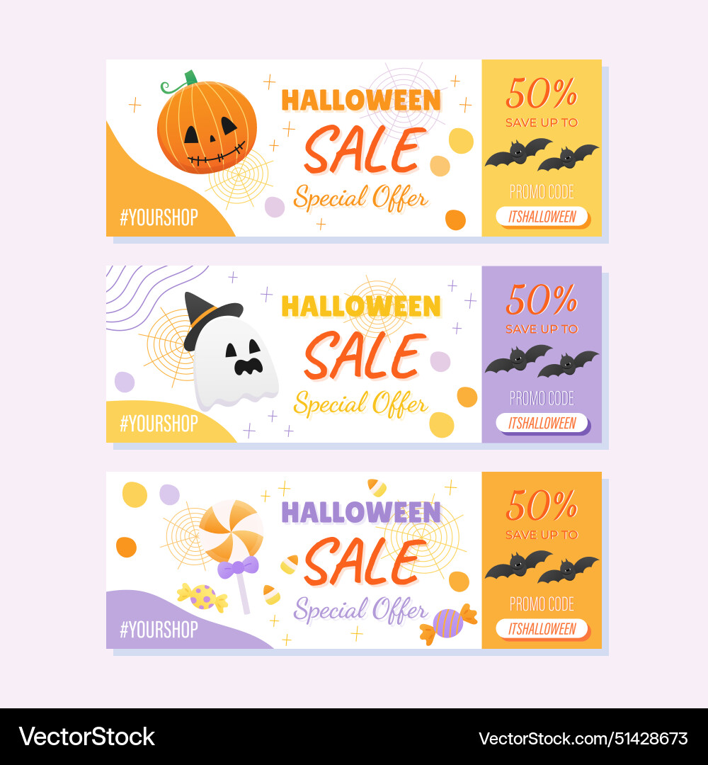 Cute halloween sale banner set Royalty Free Vector Image