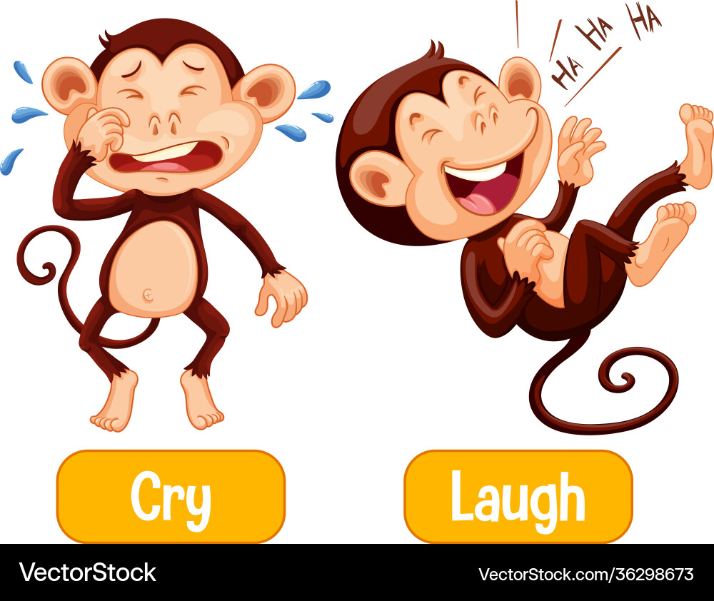 Opposite words with cry and laugh Royalty Free Vector Image