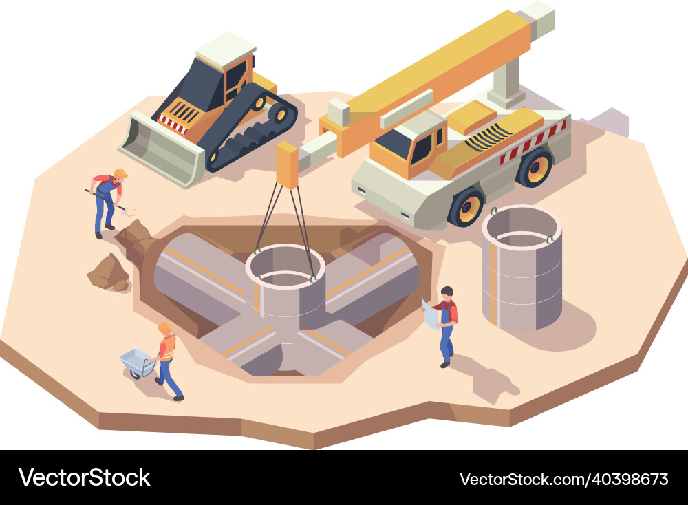 Pipeline production construction machines Vector Image