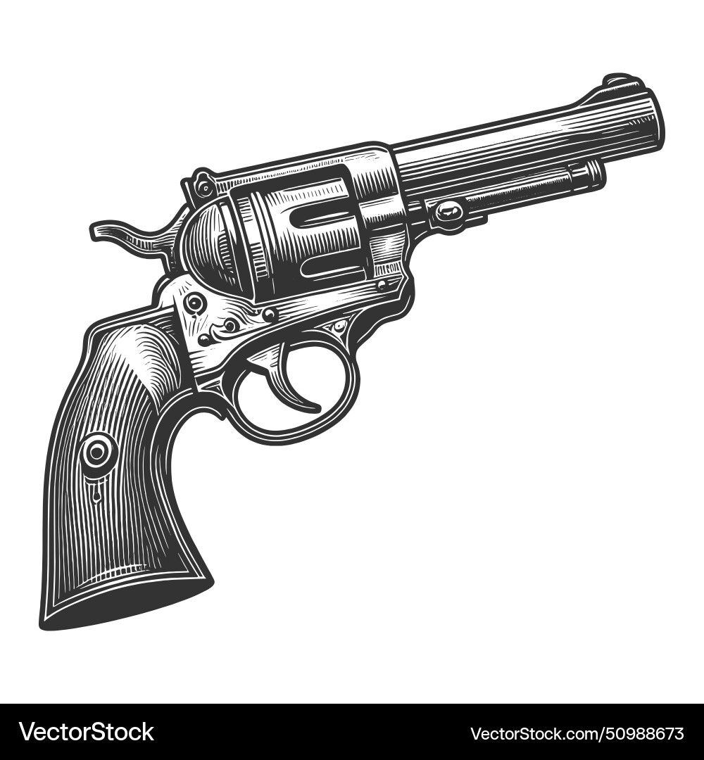 Revolver engraving sketch Royalty Free Vector Image