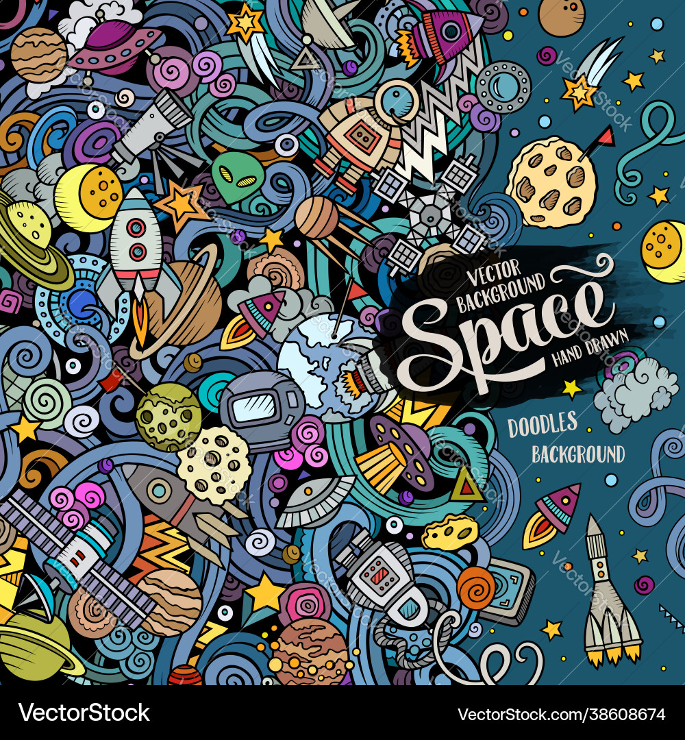 Cartoon cute doodles space frame card Royalty Free Vector