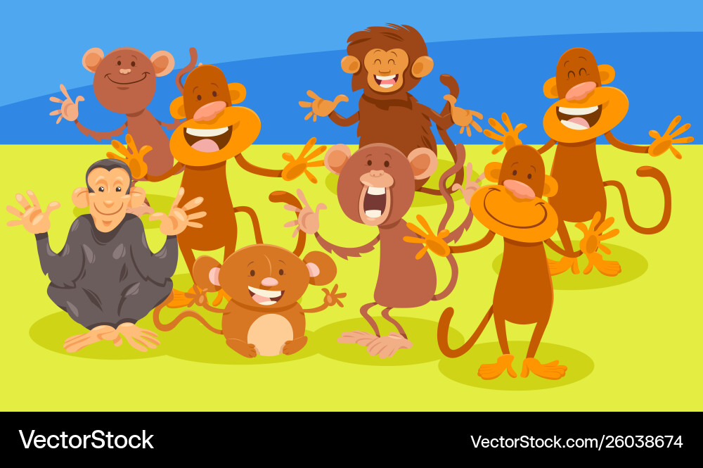 Cartoon monkeys animal characters group Royalty Free Vector