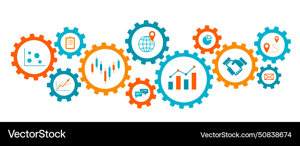 Connected gear cogs with financial charts Vector Image