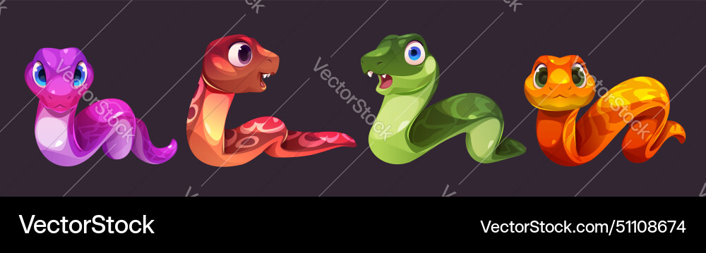 Cute crawling snake cartoon character set Vector Image