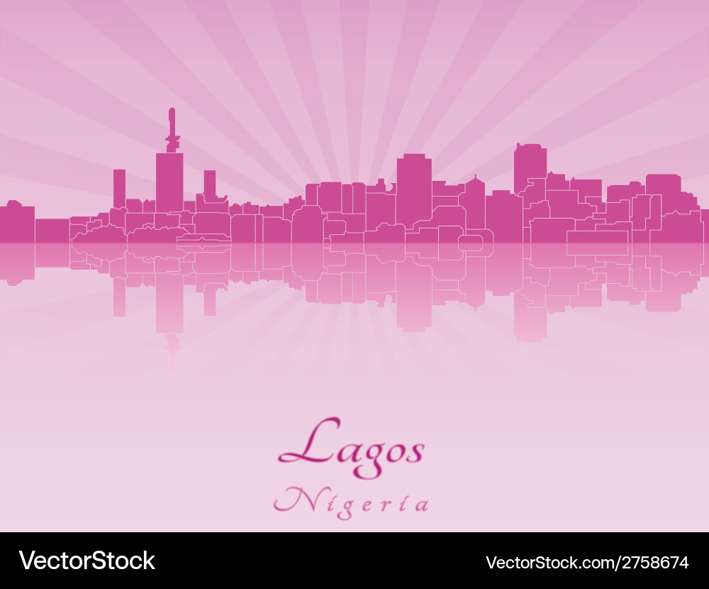 Lagos skyline in radiant orchid Royalty Free Vector Image