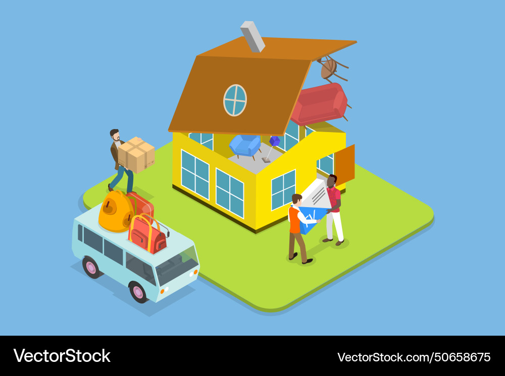 3d isometric flat of moving Royalty Free Vector Image