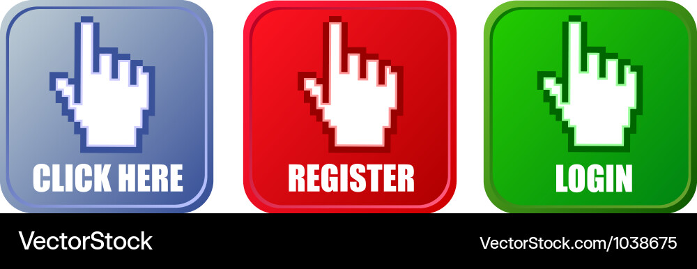 Buttons - click here register and login Royalty Free Vector