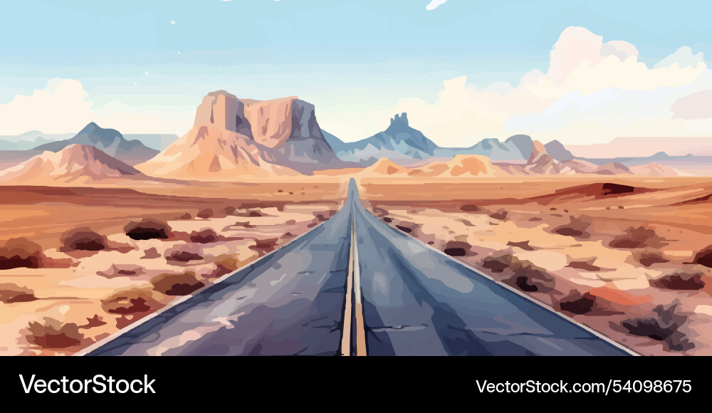 Desert road landscape watercolor design Royalty Free Vector