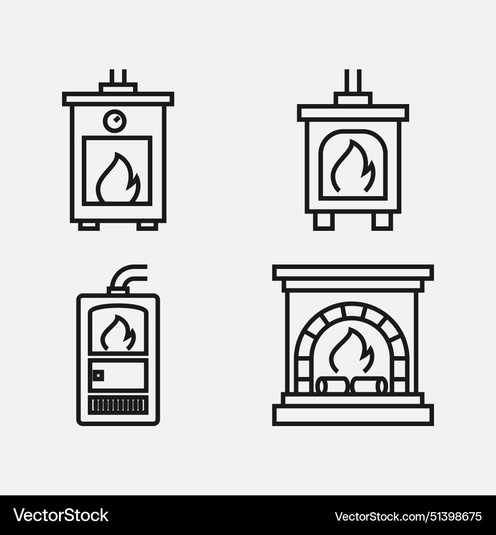 Fireplace icon set pellet stove Royalty Free Vector Image
