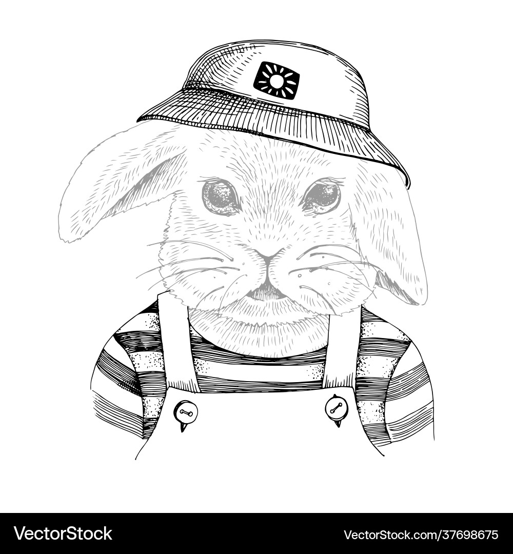 Hand drawn portrait rabbit with accessories Vector Image