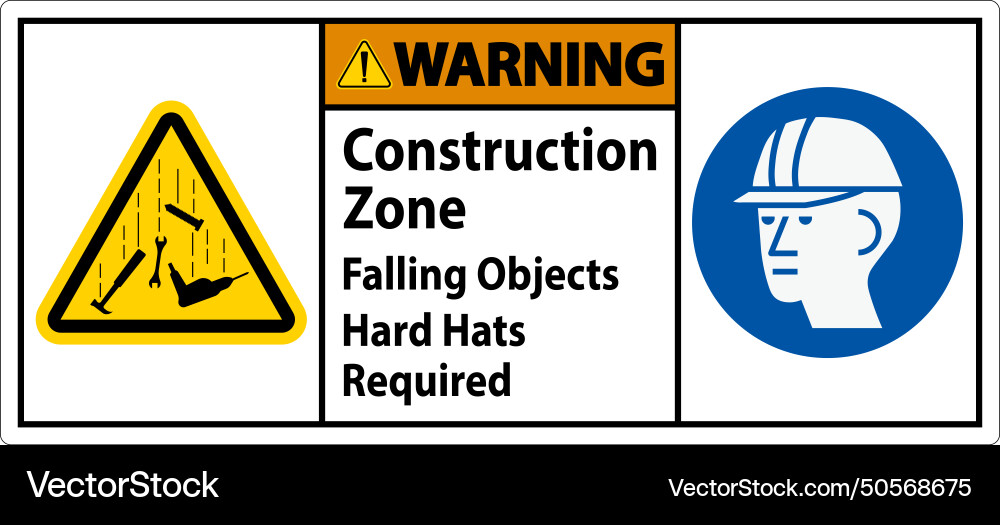 Warning sign construction zone falling objects Vector Image