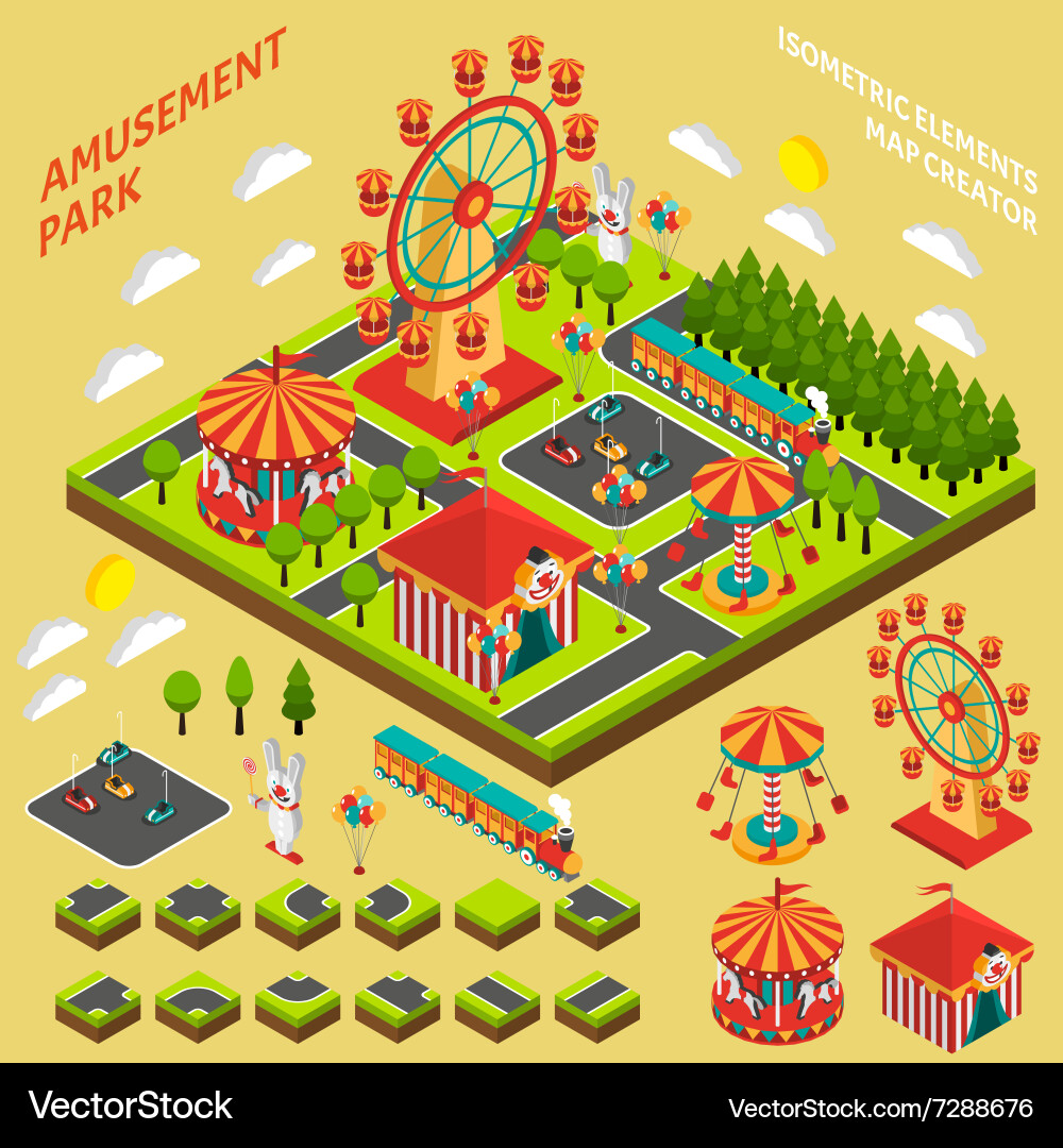 Amusement park isometric map creator composition Vector Image