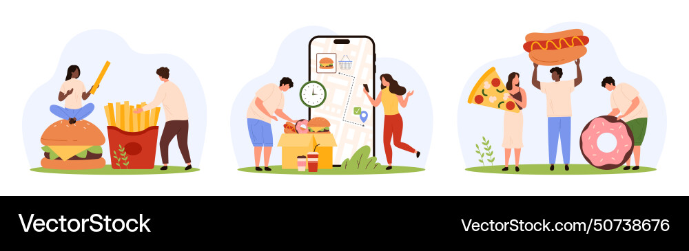 Fast food order and express delivery set tiny Vector Image