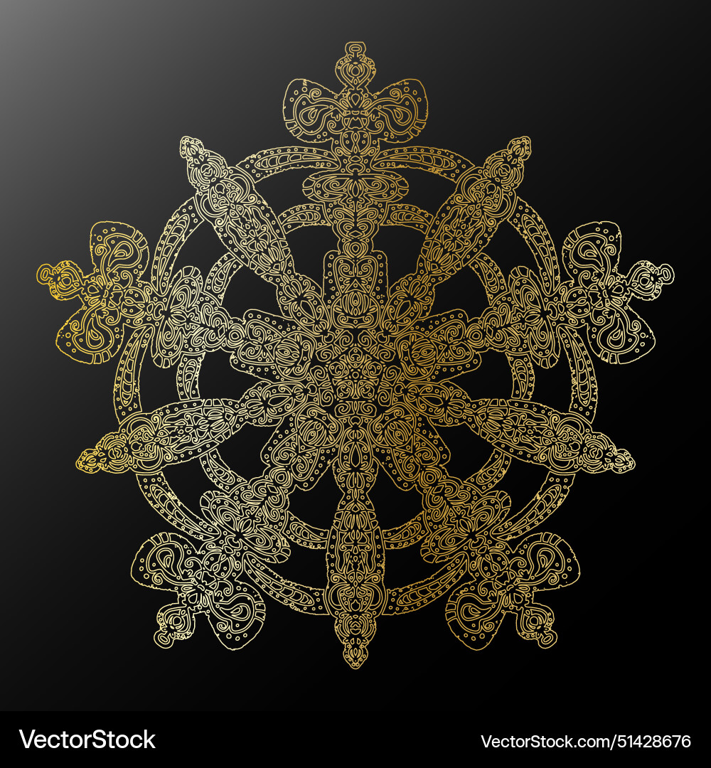 Gold gradient contour snowflake in folk art style Vector Image