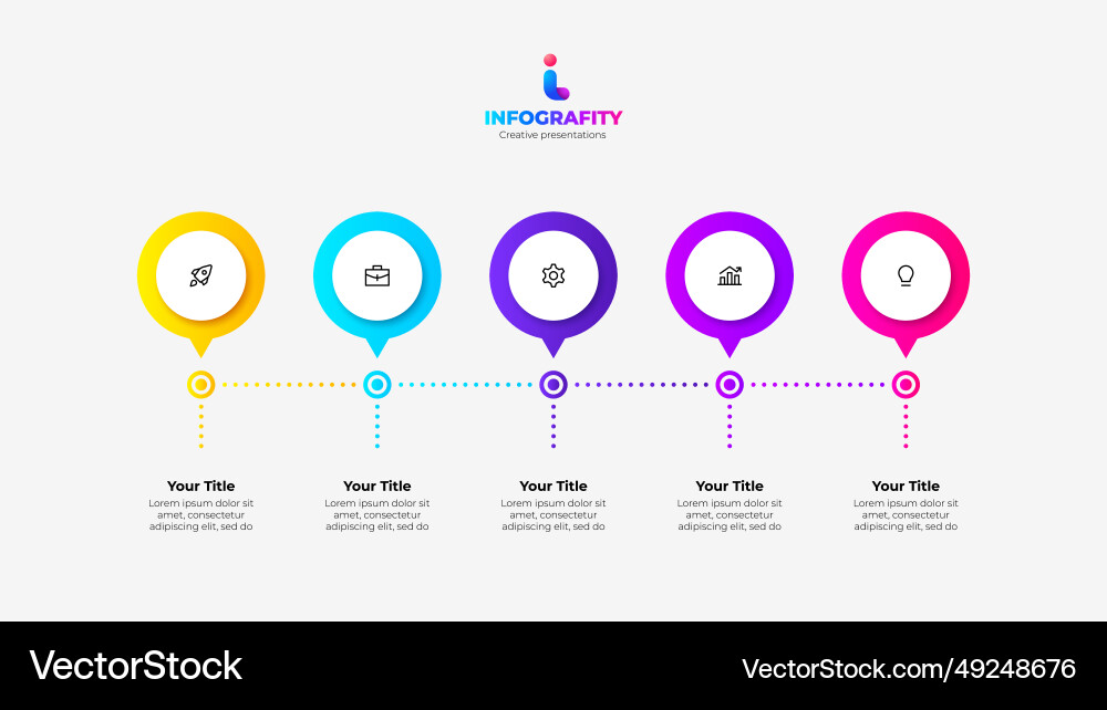Horizontal progress diagram with five circles Vector Image