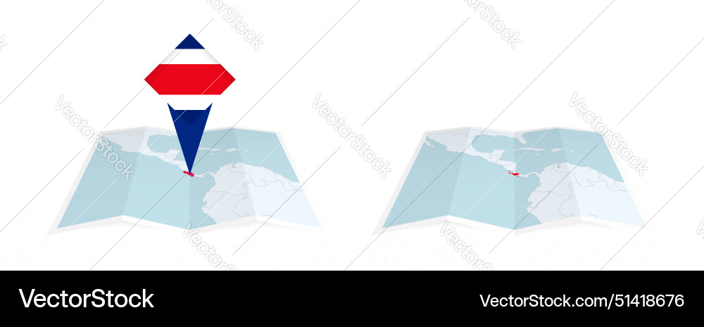 Two versions of an costa rica folded map one with Vector Image
