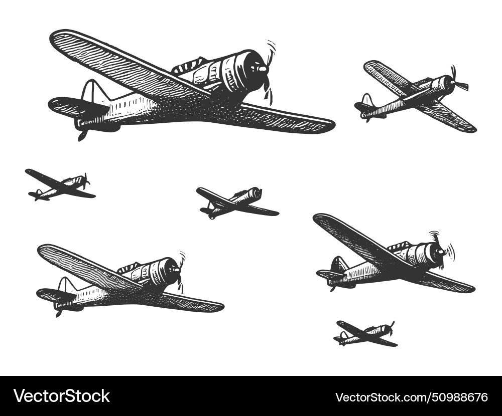 Vintage propeller planes formation Royalty Free Vector Image