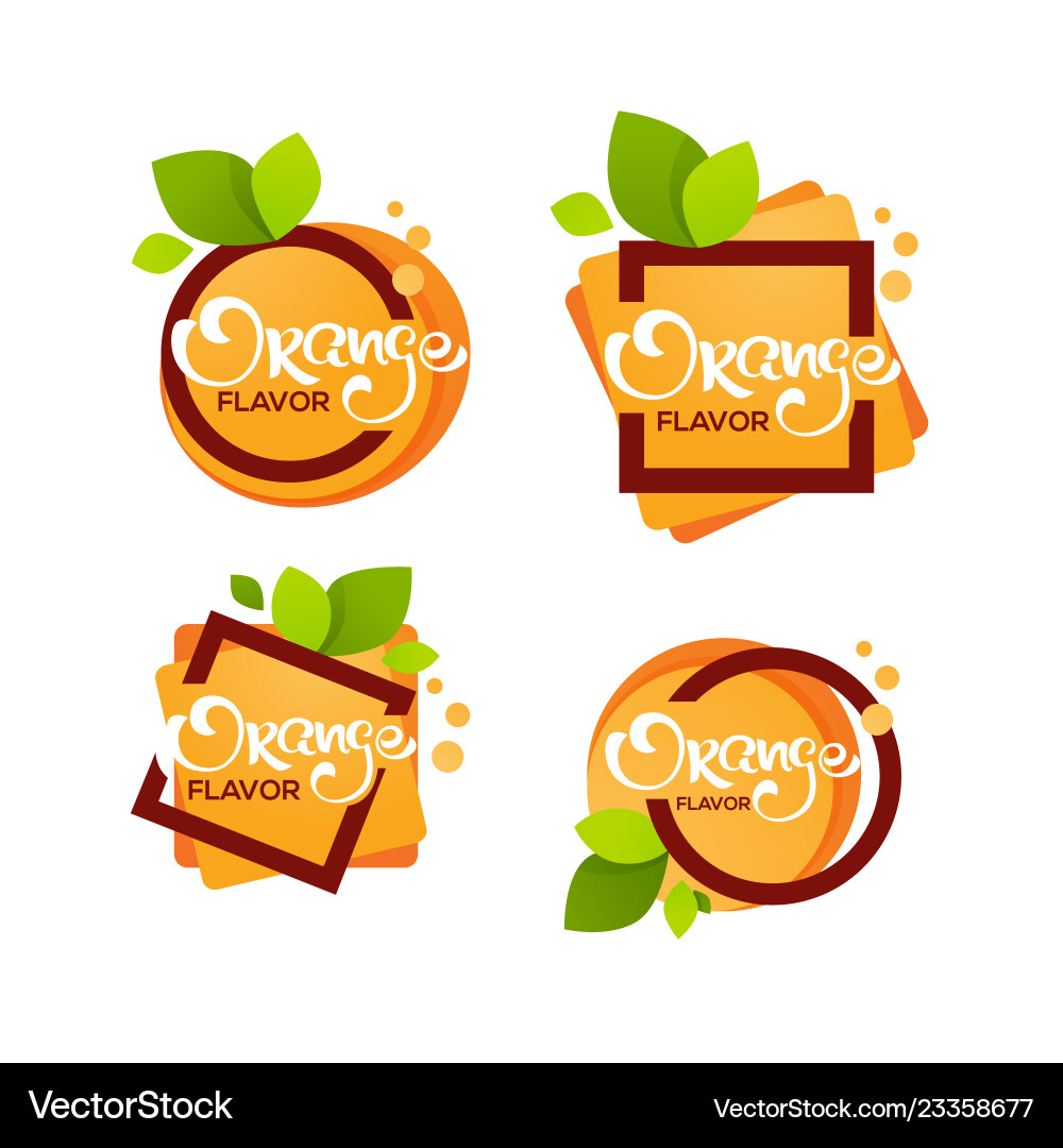Bright sticker emblem and logo for orange citrus Vector Image