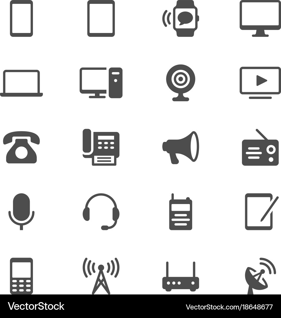 Communication device glyph icons Royalty Free Vector Image