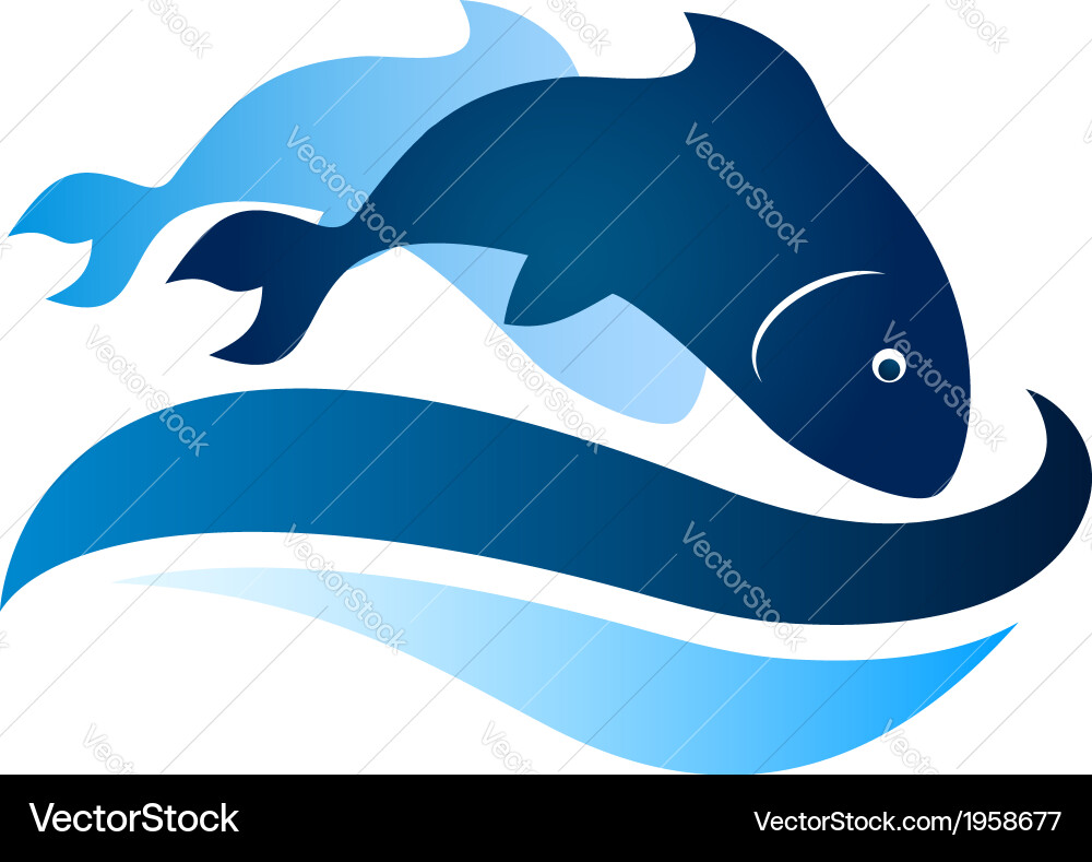 Fish symbol on waves Royalty Free Vector Image