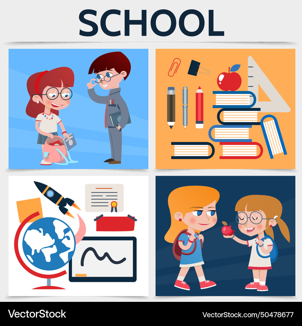 Flat school square concept Royalty Free Vector Image