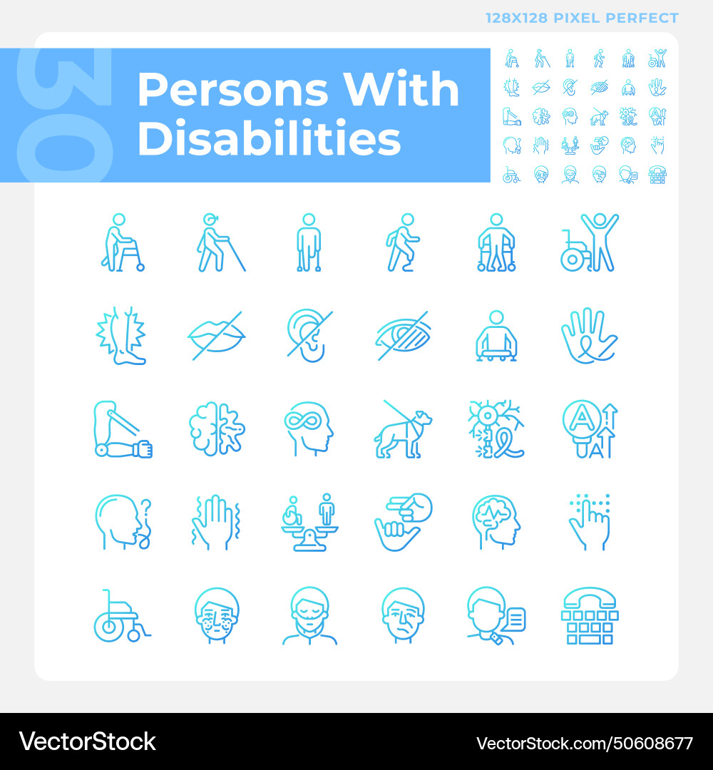 People with disabilities gradient linear icons set