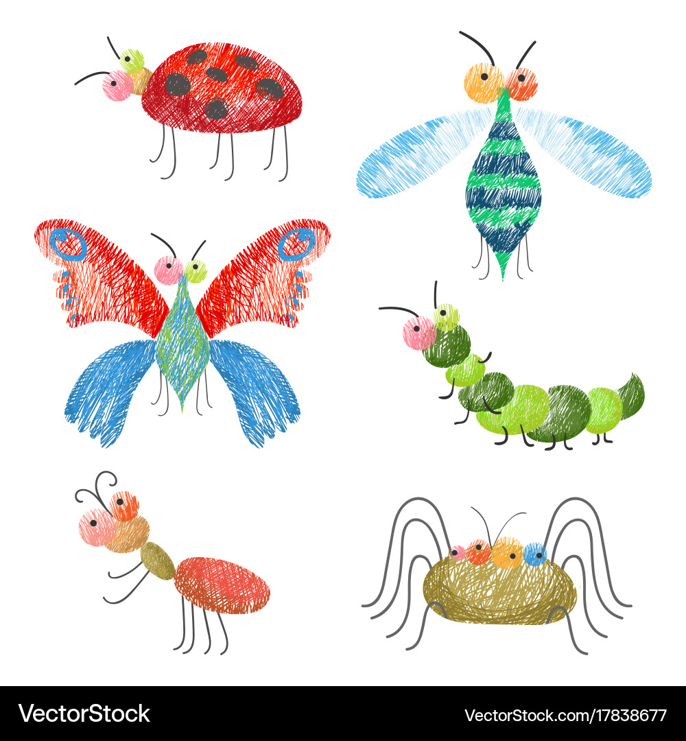 Set of funny colorful bugs Royalty Free Vector Image