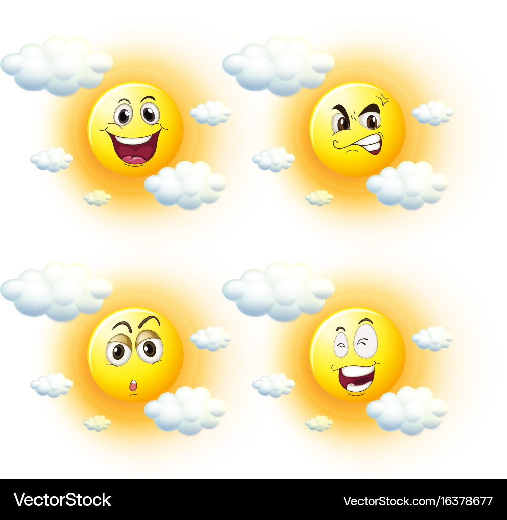 Sun with different facial expressions Royalty Free Vector