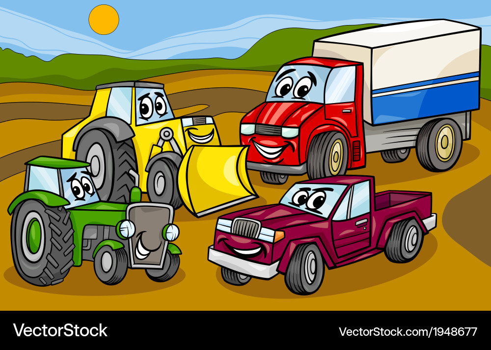 Vehicles machines group cartoon Royalty Free Vector Image