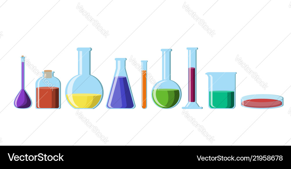 Colorful Chemical Glassware Set Royalty Free Vector Image