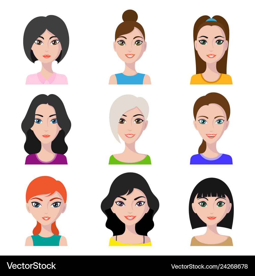 Female characters set Royalty Free Vector Image