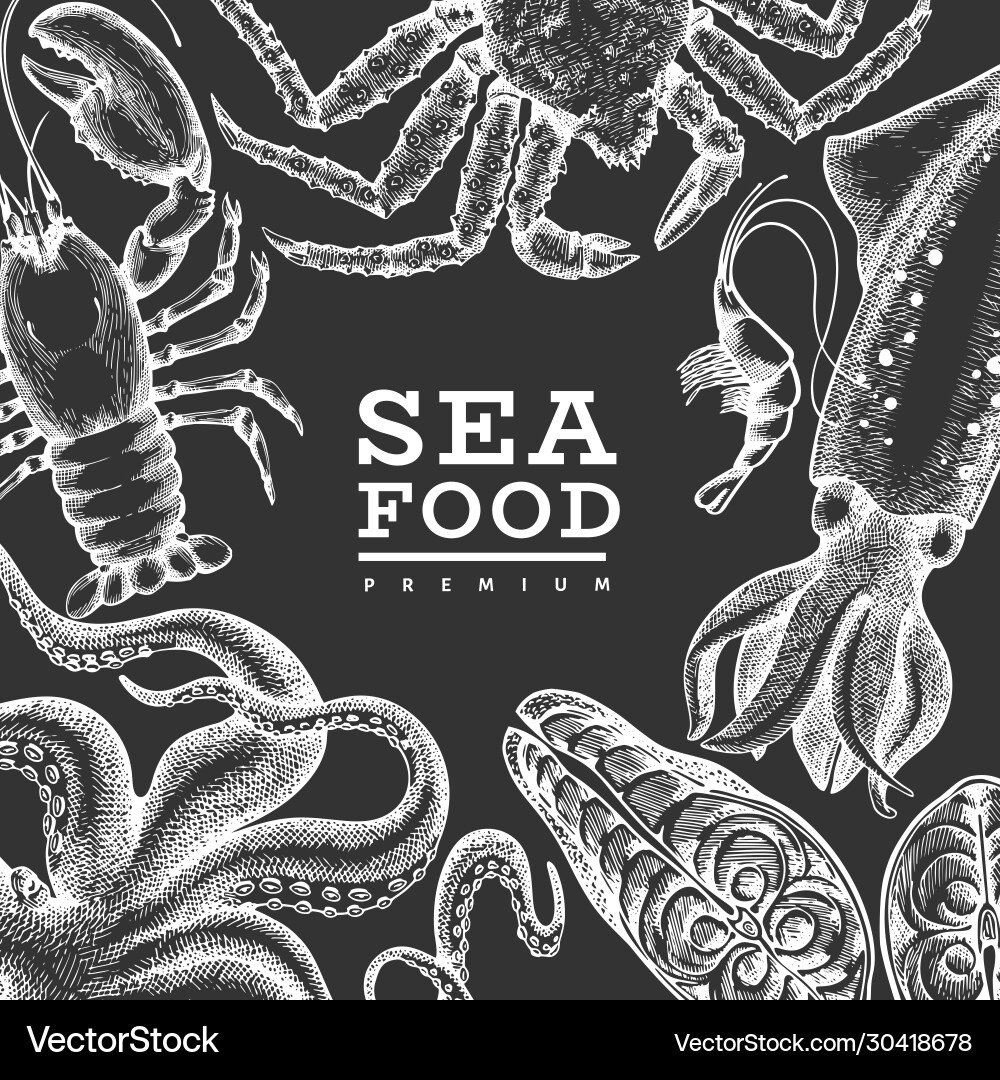 Seafood design template hand drawn Royalty Free Vector Image