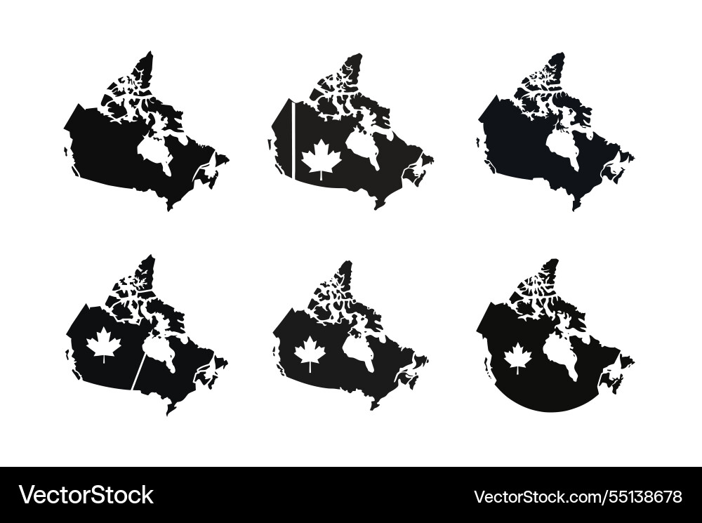 Simple black and white map of canada with maple Vector Image