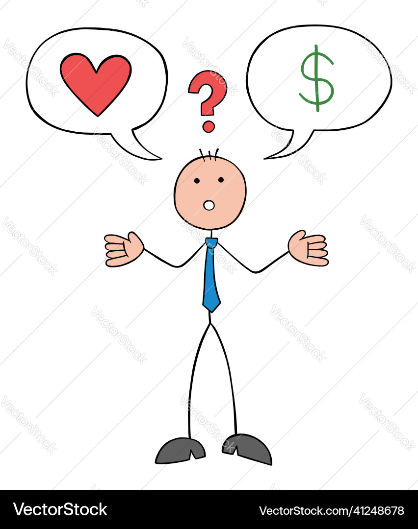 Stickman businessman is stuck between love Vector Image