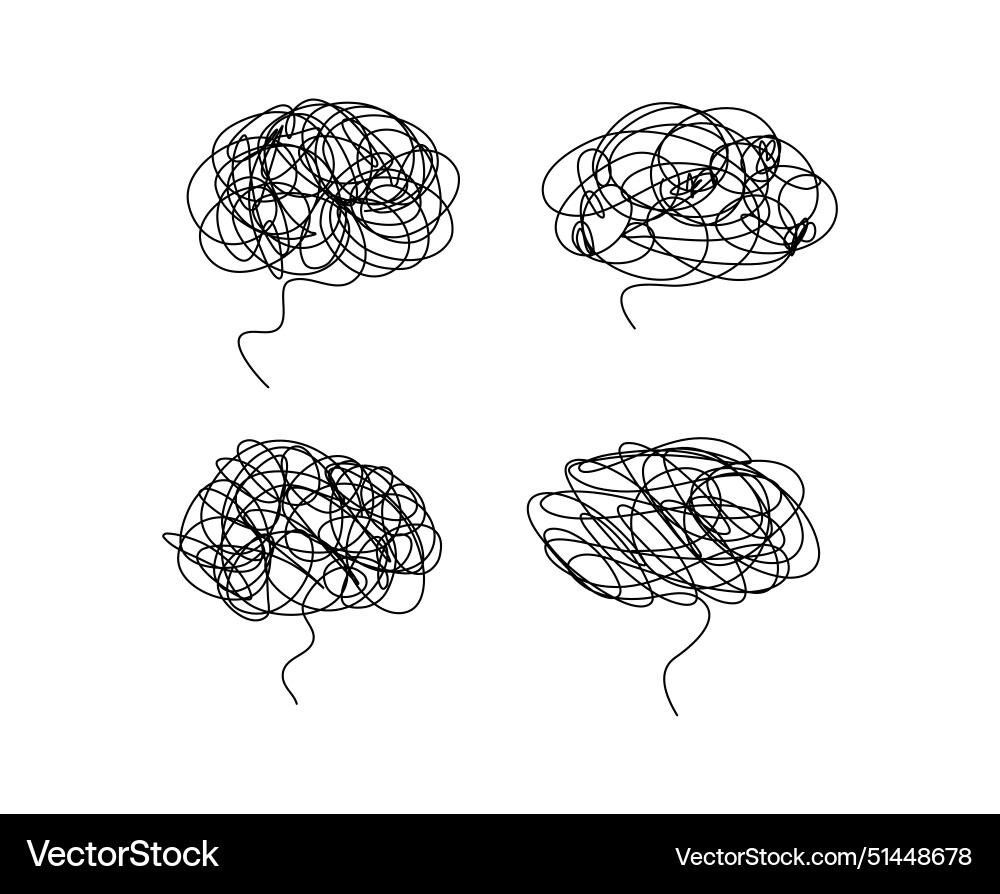 Tangled scribble brain doodle outline icon sign Vector Image