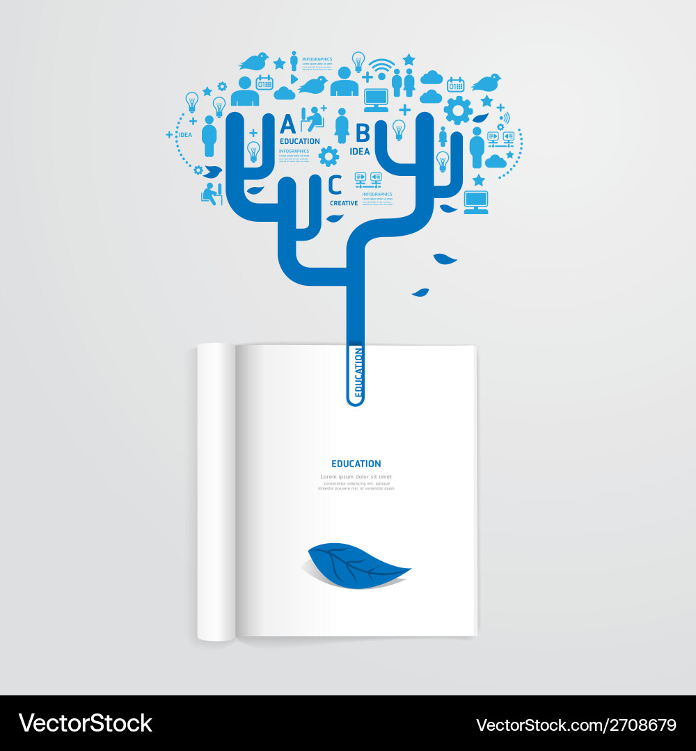 Infografisches Buch offen mit Blattbildung Vektorbild