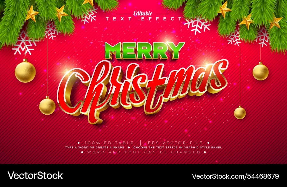 Merry christmas 3d text effect design editable Vector Image